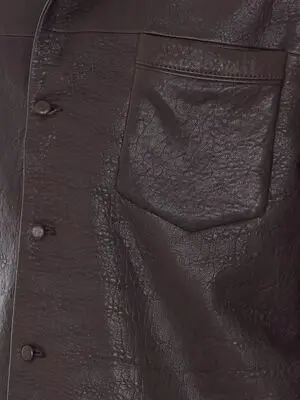 Saint Laurent Cropped Lambskin Leather Shirt Jacket With Patch Pockets