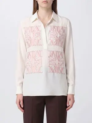 Max Mara Monogram Print Silk Shirt With Classic Collar - Multicolor