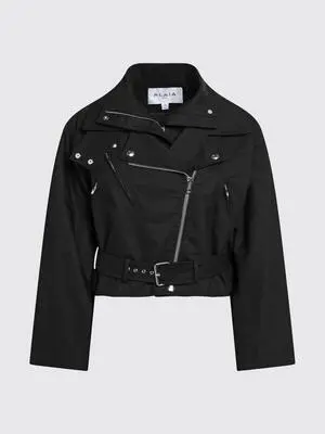 ALAIA Cropped Cotton Biker Jacket With Adjustable Waist Belt