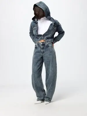 ALAIA Cropped Hooded Denim Jacket Alaia In Bleached Denim