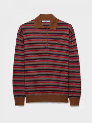 Prada Striped Wool Polo Shirt - Brown