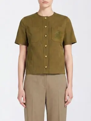 Max Mara Max Mara Short-Sleeved Stretch Cotton Top With Embroidered Logo And Pocket Brown