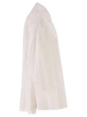Max Mara Linen Shirt With Classic Collar And Patch Pocket - White