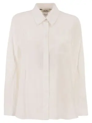 Max Mara Linen Shirt With Classic Collar And Patch Pocket - White