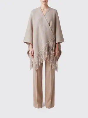 Max Mara Knee-length Wrap Cape In Wool And Cashmere With Fringed Hem - Cream