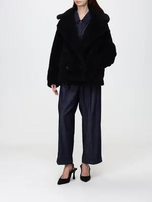 Max Mara Short Double-breasted Faux-fur Effect Coat In A Wool Blend