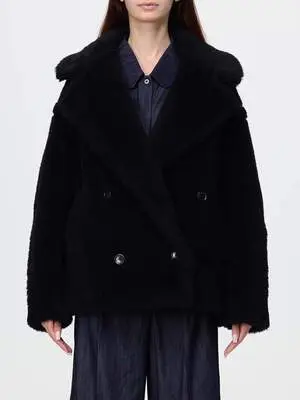 Max Mara Short Double-breasted Faux Fur Effect Coat - Black