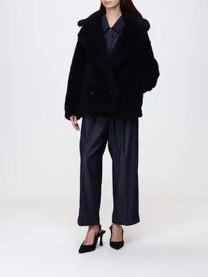 Max Mara Short Double-breasted Faux Fur Effect Coat - Black