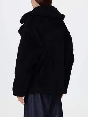 Max Mara Short Double-breasted Faux Fur Effect Coat - Black