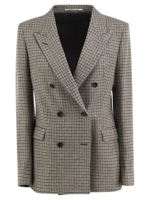 Tagliatore Double-breasted Wool-blend Houndstooth Blazer - Gray
