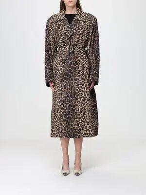 Saint Laurent Animal Print Double-breasted Trench Coat With Belt - Multicolor