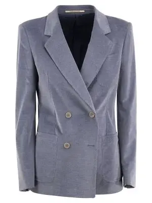 Tagliatore Double-breasted Stretch Cotton And Cashmere Blazer - Blue