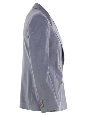 Tagliatore Double-breasted Stretch Cotton And Cashmere Blazer - Blue