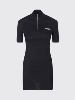 Miu Miu Ribbed Knit Dress With Quarter Zip - Blue