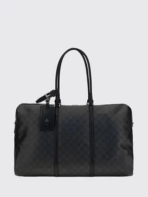 Gucci Gg Monogram Canvas Travel Bag With Leather Handles - Black