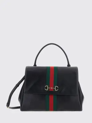 Gucci Large Shoulder Bag With Horsebit Detail - Black