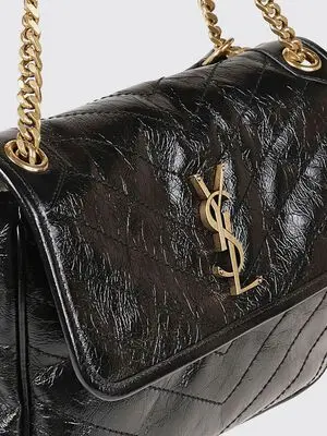 Saint Laurent Quilted Crinkled Leather Shoulder Bag With Monogram