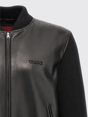 Gucci Bomber In Lamb Nappa And Wool Cotton Knit
