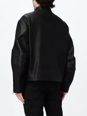 Gucci Two-tone Leather Biker Jacket With Zipped Cuffs And Slit Pockets