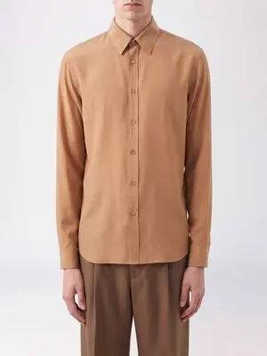 Saint Laurent Pure Silk Shirt With Classic Collar And Curved Hem
