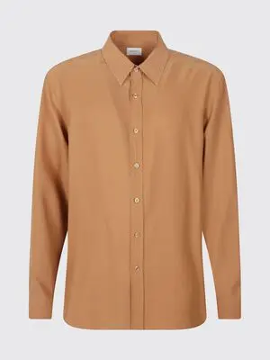 Saint Laurent Pure Silk Shirt With Classic Collar And Curved Hem