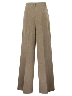 FAY Regular Fit Trousers In Micro-check Cotton And Linen