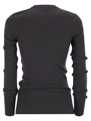 Brunello Cucinelli Stretch Cotton T-shirt With Dazzling Chalk Stripe Embroidery - Multicolor