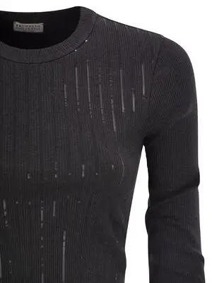 Brunello Cucinelli Stretch Cotton T-shirt With Dazzling Chalk Stripe Embroidery - Multicolor