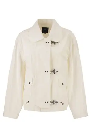 FAY Cropped Technical Cotton Jacket With Signature Hook Fastening - White