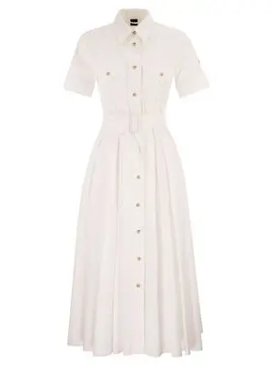 FAY Stretch Cotton Poplin Shirt Dress - White