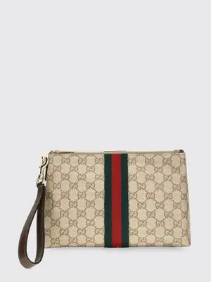 Gucci GUCCI GG Monogram Jacquard Pouch With Striped Details And Wrist Strap Cream