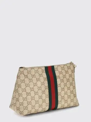 Gucci Gg Monogram Jacquard Pouch With Striped Details And Wrist Strap - Cream