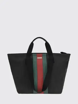 Gucci Positano Striped Cotton Canvas Shopping Bag With Web Logo - Black