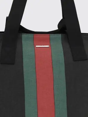 Gucci Positano Striped Cotton Canvas Shopping Bag With Web Logo