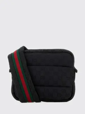 Gucci Gg Motif Quilted Nylon Crossbody Bag With Logo Strap - Black