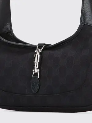 Gucci Jackie Slim Gg Monogram Jacquard Fabric Shoulder Bag - Black