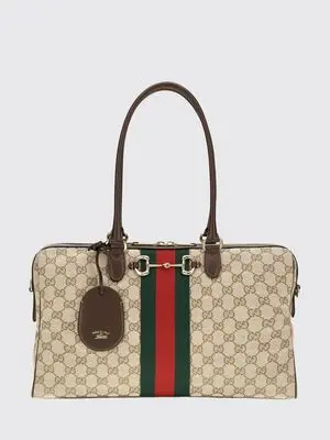 Gucci Large Gg Jacquard Fabric Shoulder Bag With Horsebit Detail - Cream
