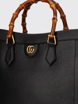 Gucci Diana Grained Leather Tote Bag With Bamboo Handles - Black
