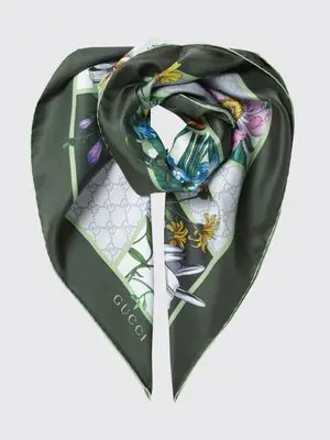 Gucci Gg Monogram And Floral Motif Silk Twill Scarf - Green