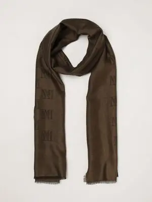 Max Mara Jacquard Monogram Wool And Silk Stole With Fringes - Green