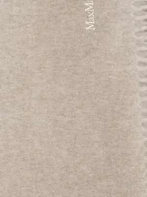 Max Mara Beige Pure Cashmere Scarf With Fringe Trim - Cream