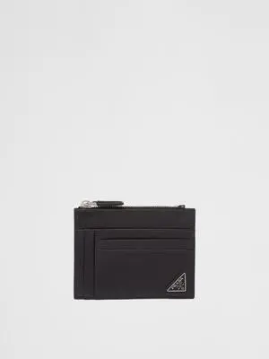 Prada Leather Credit Card Holder With Logo - Black