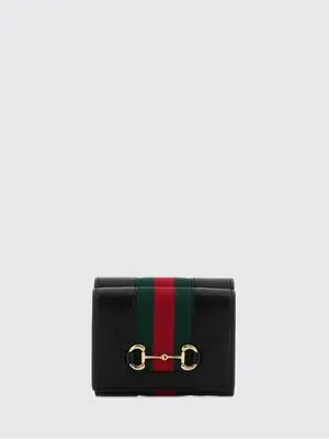 Gucci Horsebit Web Trifold Calfskin Wallet With Web Detail - Black
