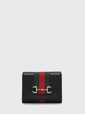 Gucci Horsebit Calfskin Wallet With Web Detail - Black