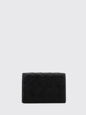 Bottega Veneta Bifold Woven Lambskin Card Holder With Snap Button - Black