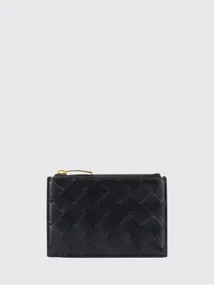 Bottega Veneta Flat Woven Nappa Leather Card Holder With Zipped Pocket - Black