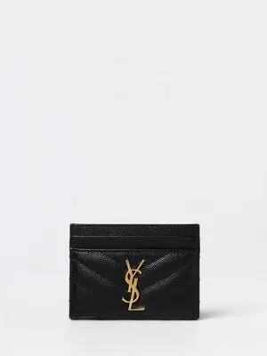 Saint Laurent Cassandre Credit Card Holder In Grain De Poudre Leather - Black