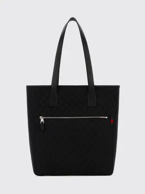 Gucci Gg Monogram Jacquard Fabric Tote Bag With Leather Handles - Black