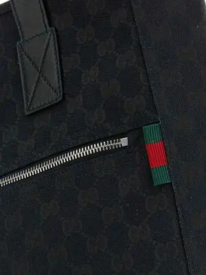 Gucci Gg Monogram Jacquard Fabric Tote Bag With Leather Handles