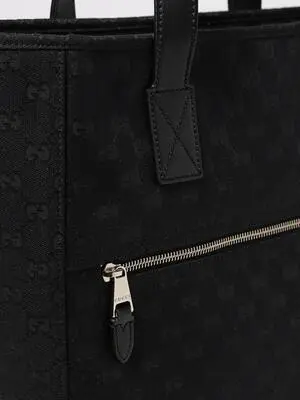 Gucci Gg Monogram Jacquard Fabric Tote Bag With Leather Handles